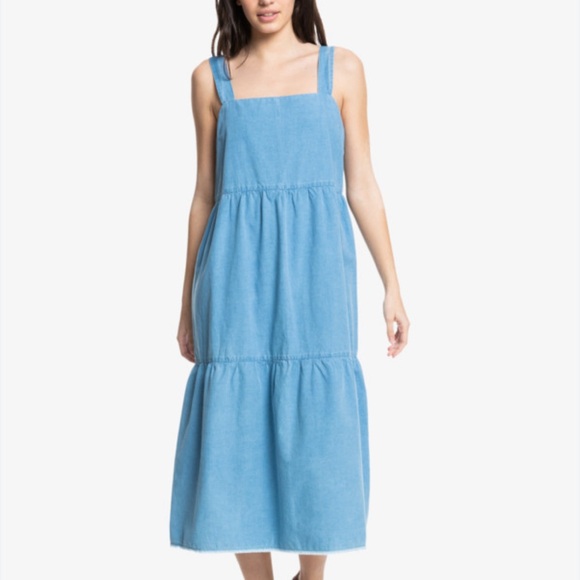 Quiksilver | Dresses | Nwt Quicksilver Blue Chambray Frayed Hem Tiered ...